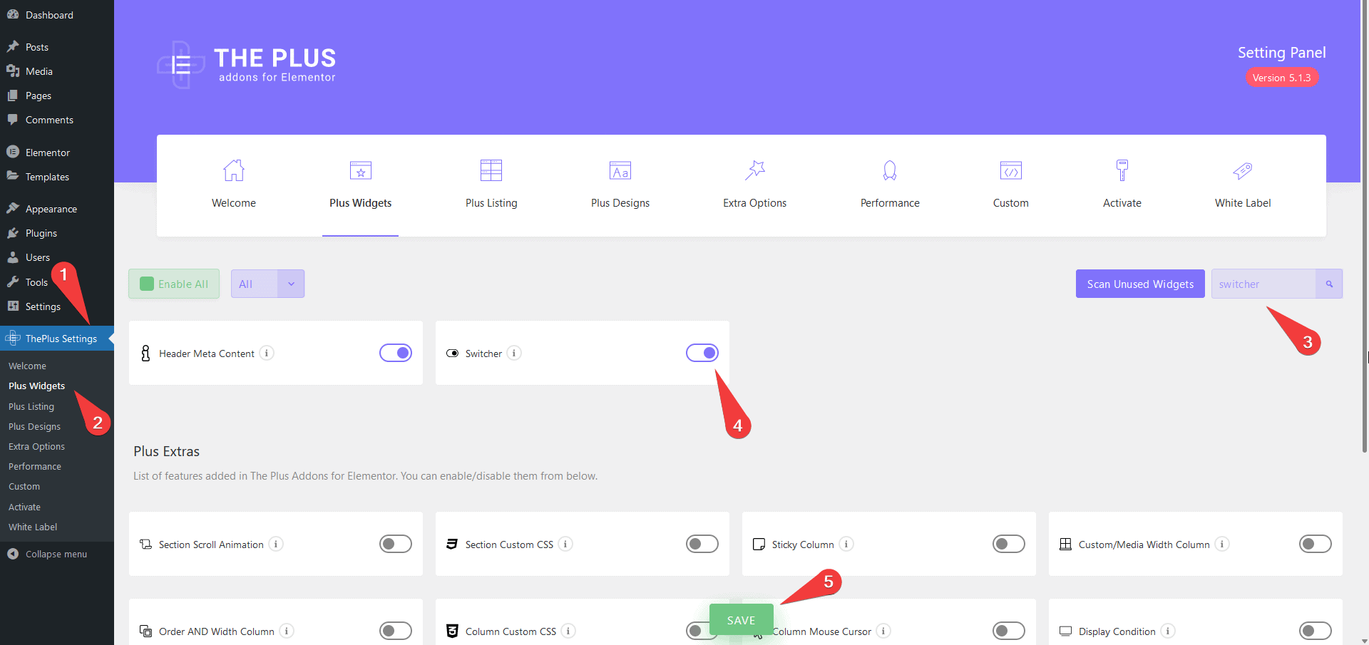 Switcher Elementor Widget Settings Overview | The Plus Addons for Elementor
