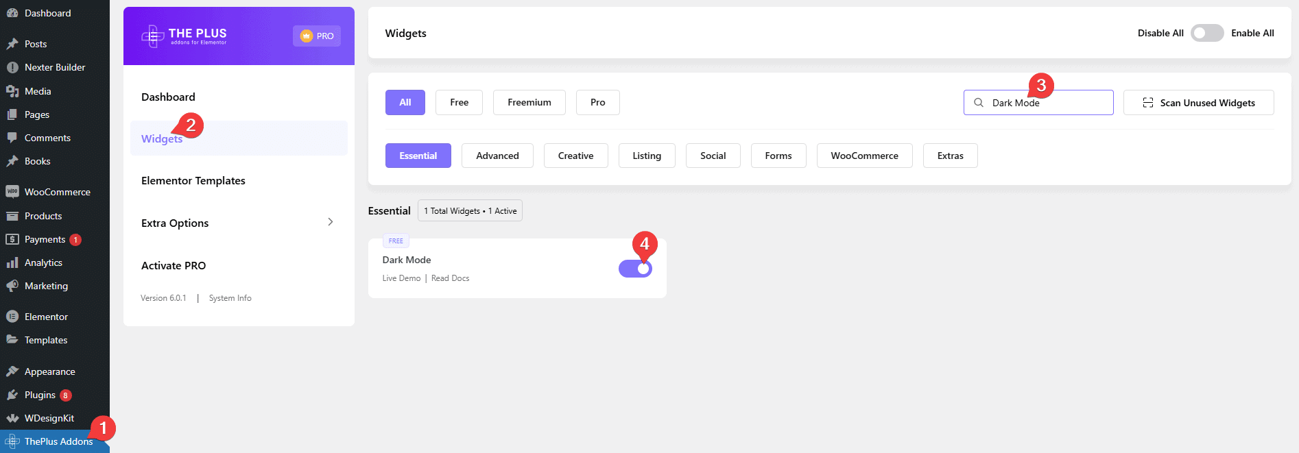 Dark Mode Widget: Settings Overview | The Plus Addons for Elementor