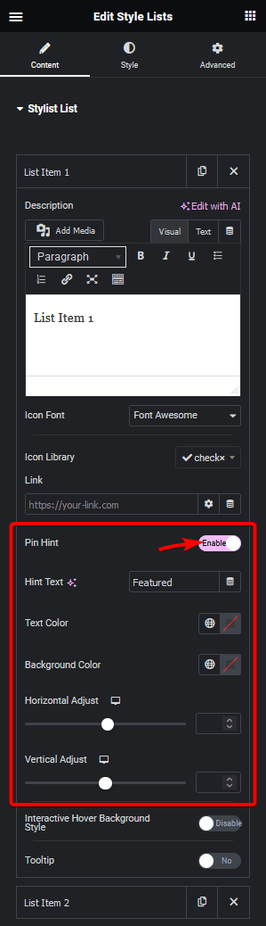 How to add Label Tab to Elementor Stylish List? | The Plus Addons for Elementor