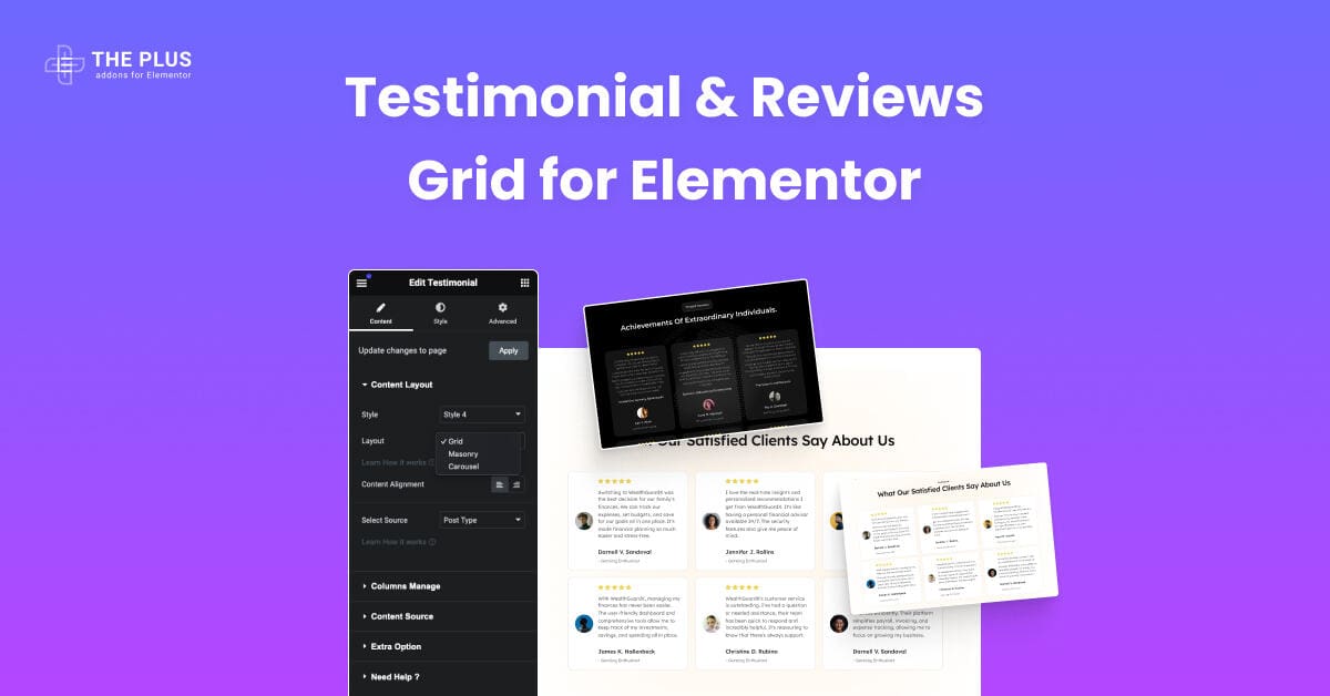 Testimonial & Reviews Grid for Elementor | The Plus Addons for Elementor